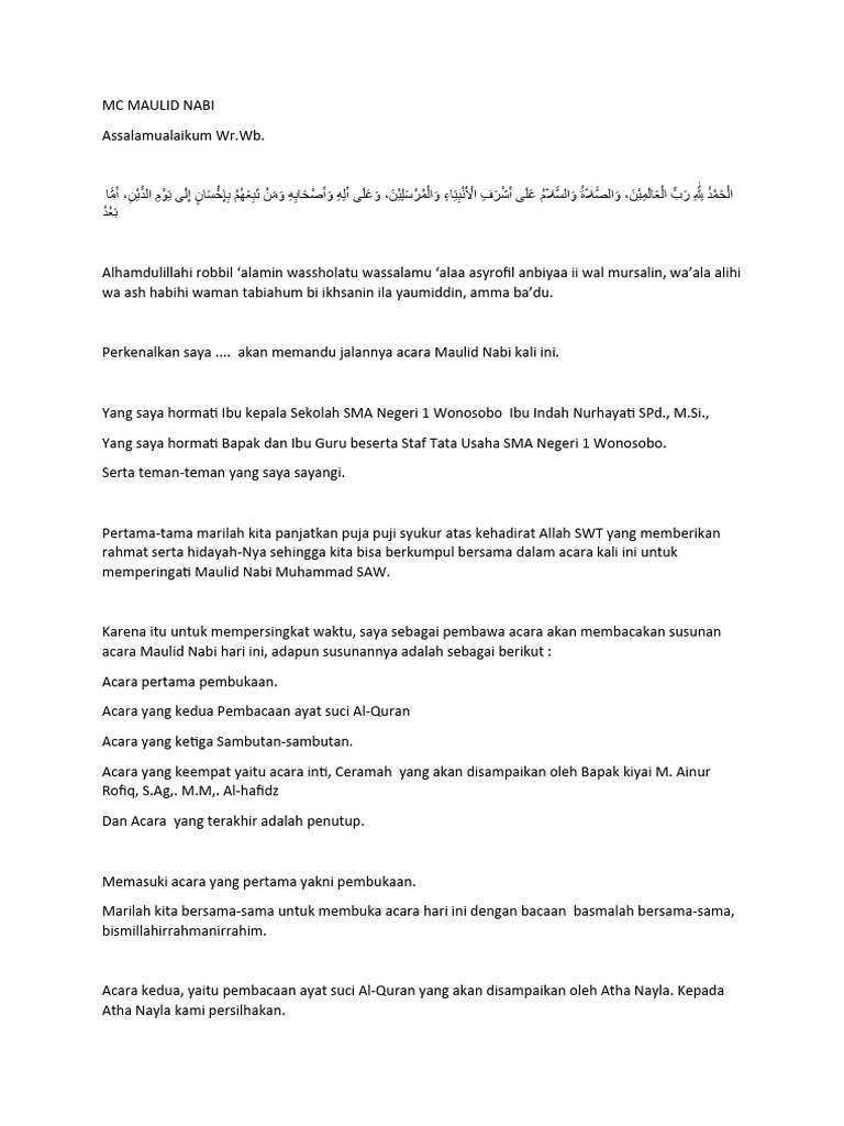 Teks MC Maulid Nabi | PDF