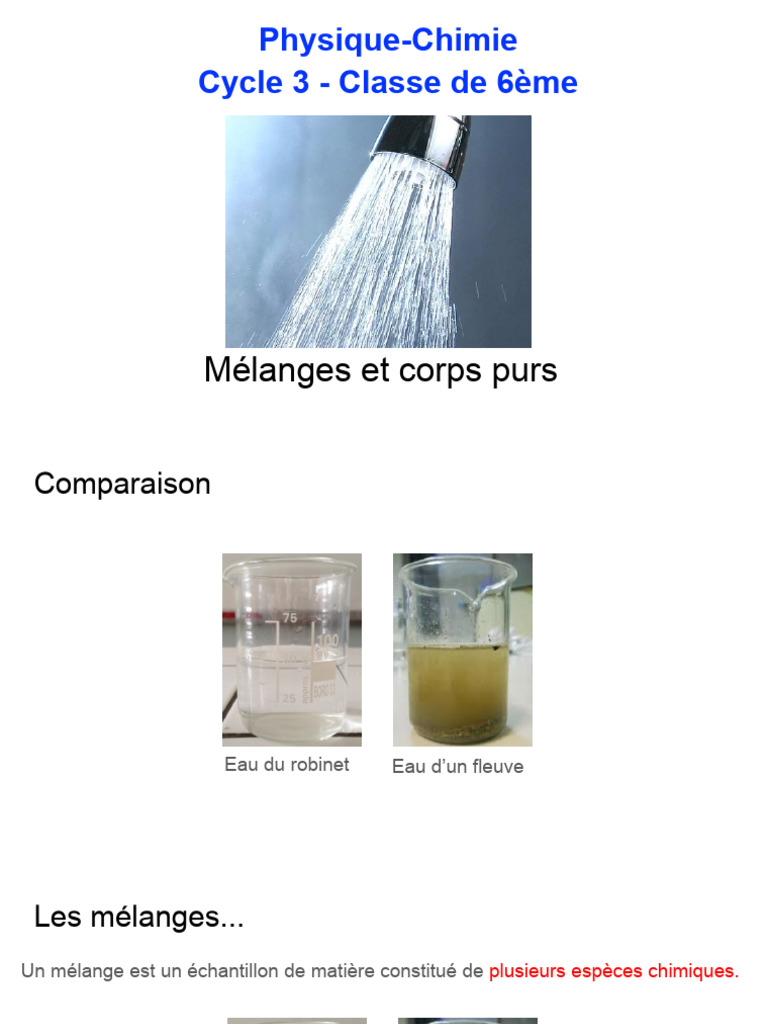 Corps purs et mélanges en 6ème | PDF | Distillation | Filtration