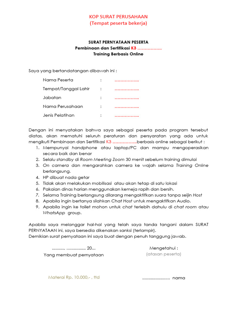 Salinan Surat Pernyataan Operator Atau Teknisi | PDF