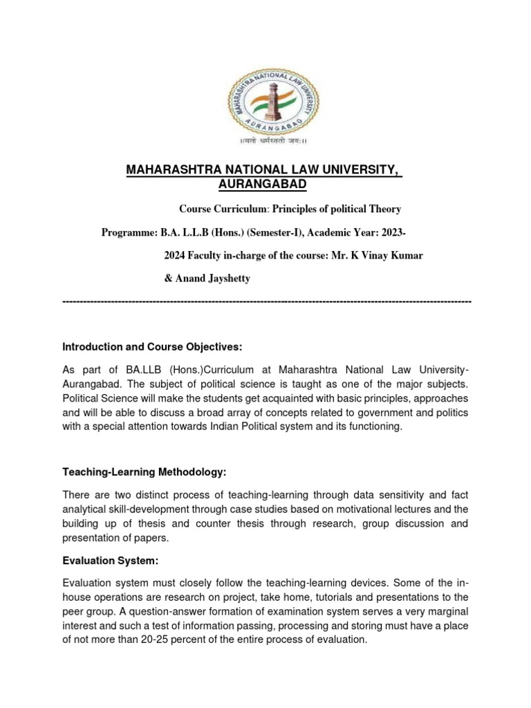 Political science-SEM-I Syllabus-Principles of Political Science and ...