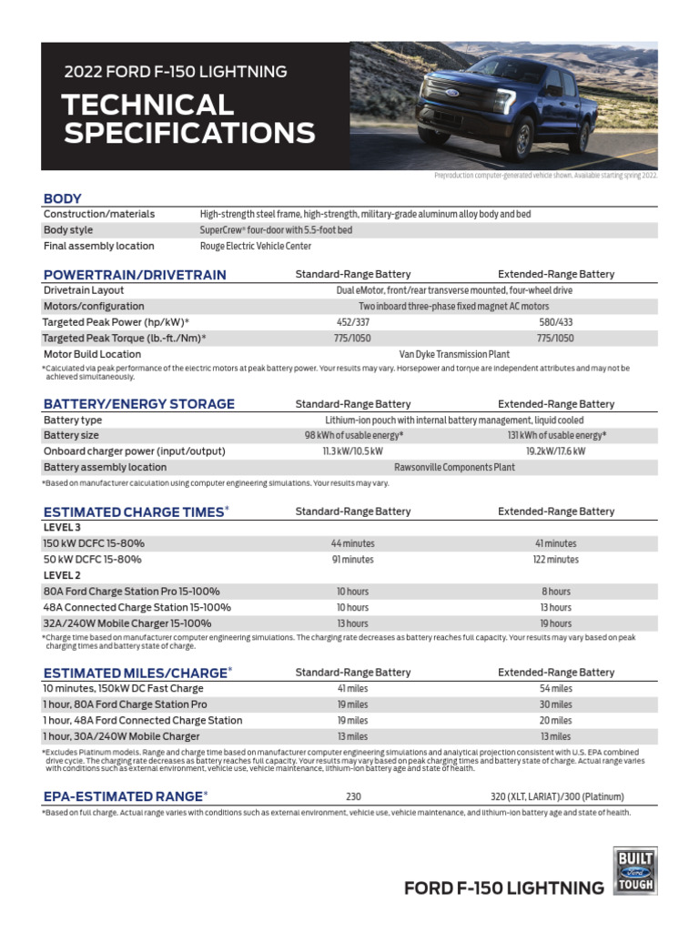 F-150 Lightning Tech Specs CATÁLOGO | PDF