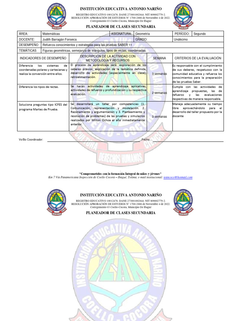 Planeador de Clases - 11 | Descargar gratis PDF | Evaluación | Aprendizaje