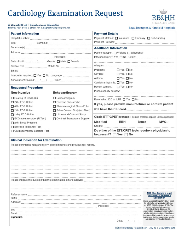RBHH Specialist Care - Referral Form - Cardiology | PDF