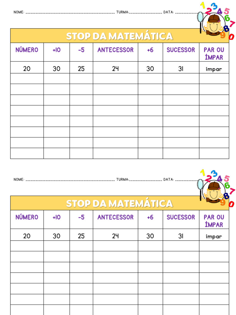 Stop da Matemática para Imprimir | PDF