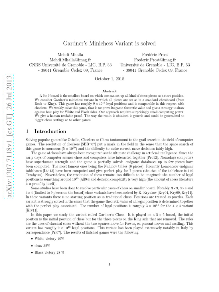 Gardner's Minichess Variant Is Solved | PDF