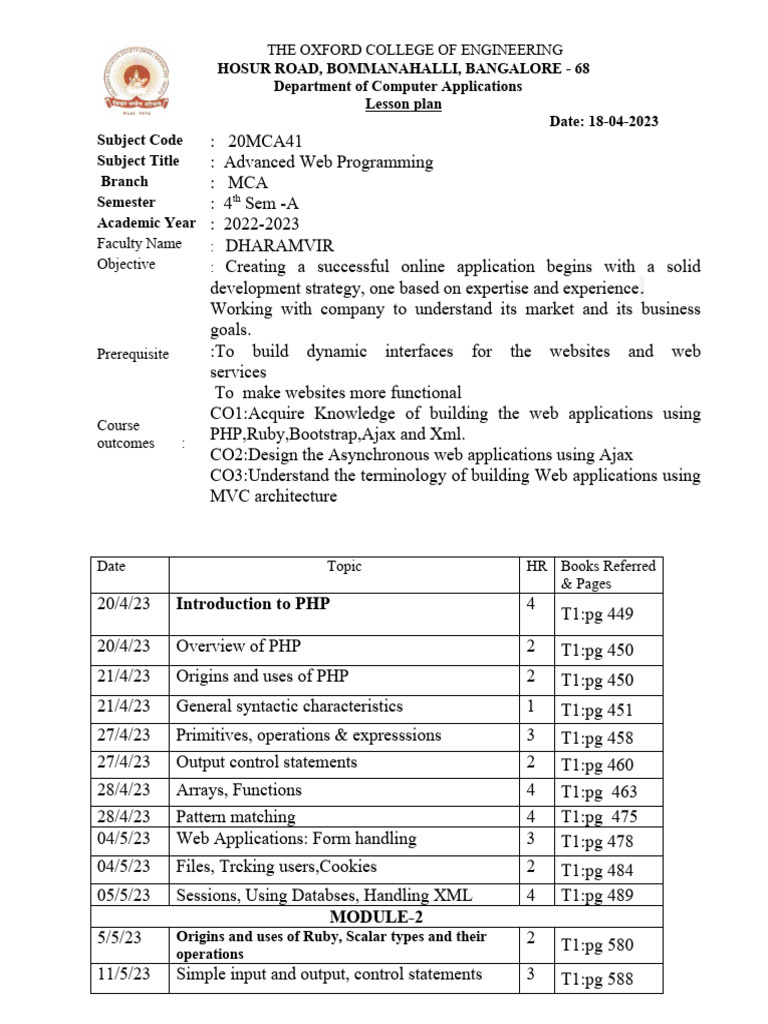 Lesson Plan AWP 2023 | PDF