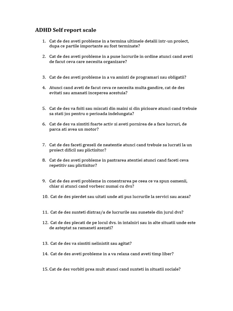 ADHD Self Report Scale | PDF
