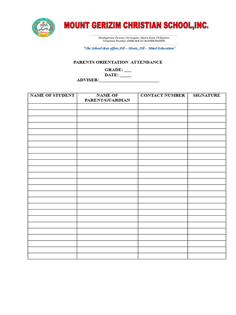 Parents Orientation Attendance Sheet | PDF | Career & Growth