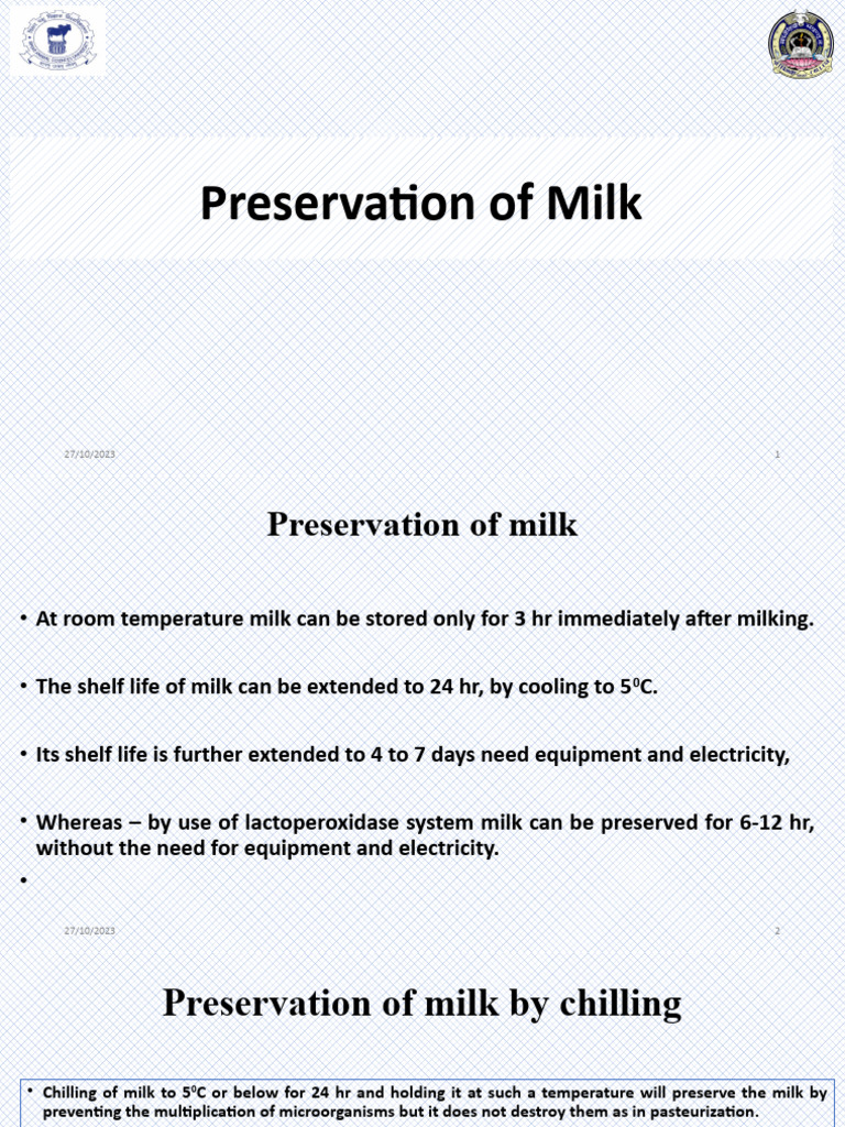 Milk Preservation Methods Explained | PDF