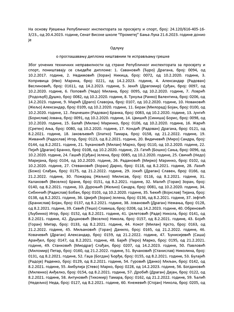 Spisak Ponistenih Diploma Prometej | PDF