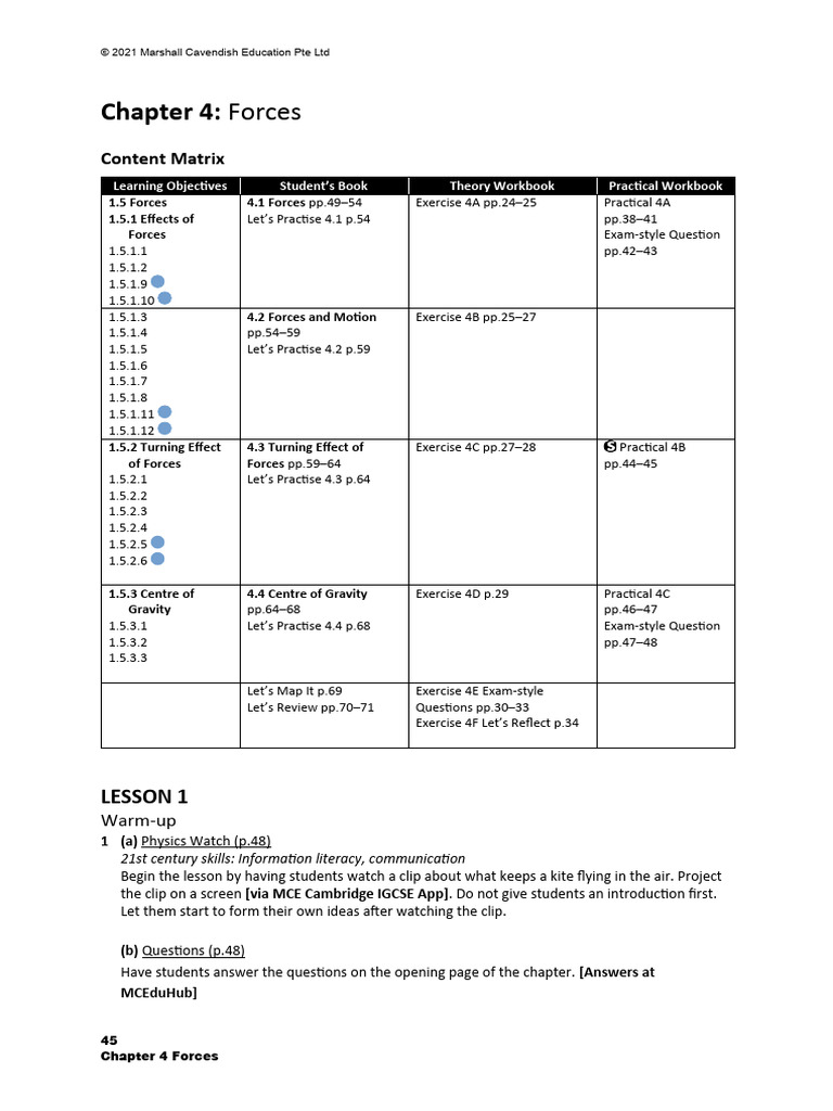 MCE IGCSE Physics TG C04 Lesson Plan | PDF