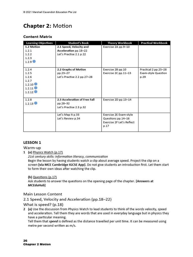 MCE IGCSE Physics TG C02 Lesson Plan | PDF