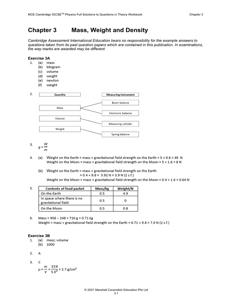 Mce Igcse Physics Twb C03 Full Solutions Pdf Density Weight