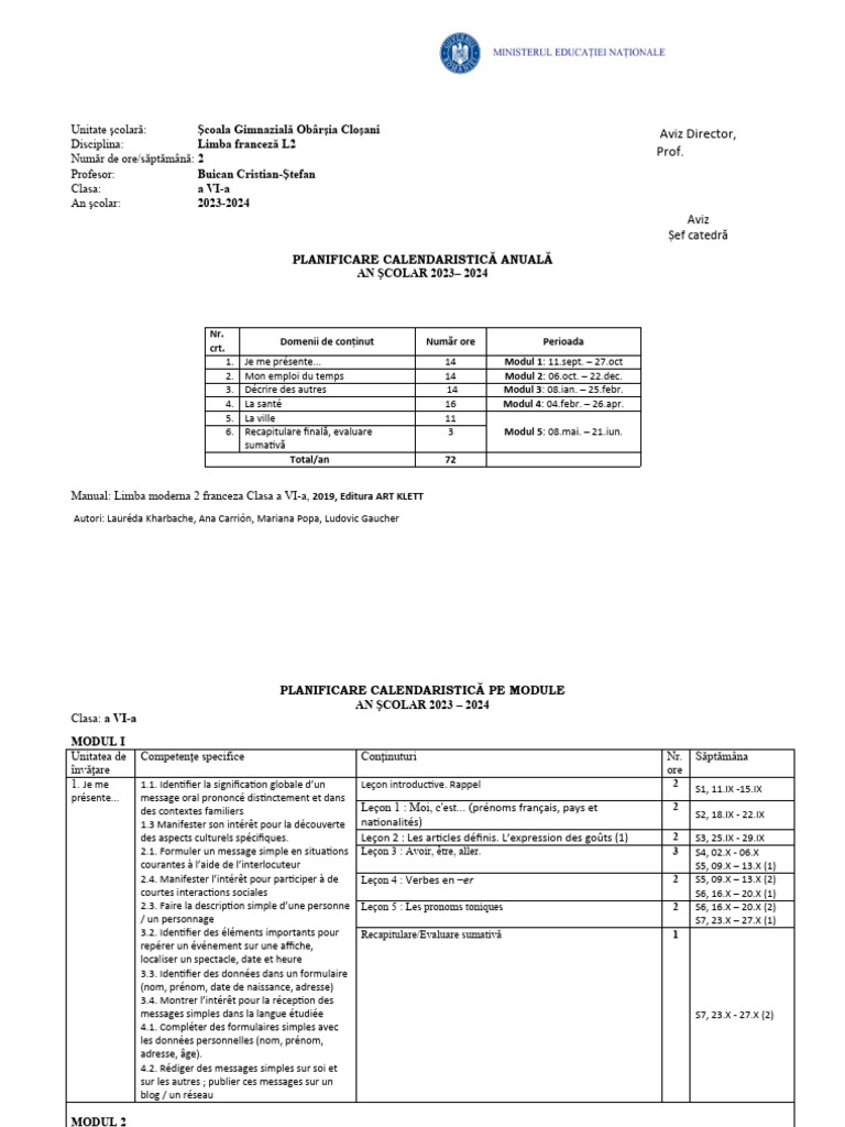 Planification Annuelle Français L2 2023-2024 | PDF | Linguistique ...