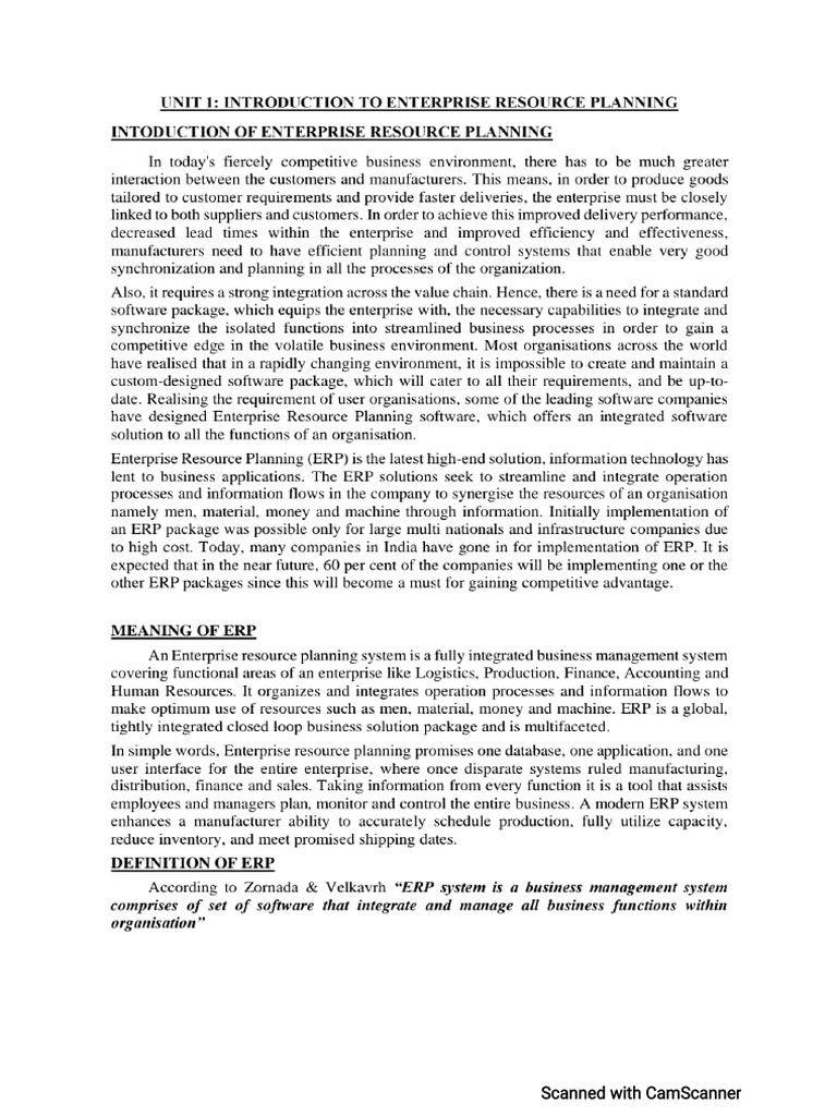 ERP Unit 1 | PDF