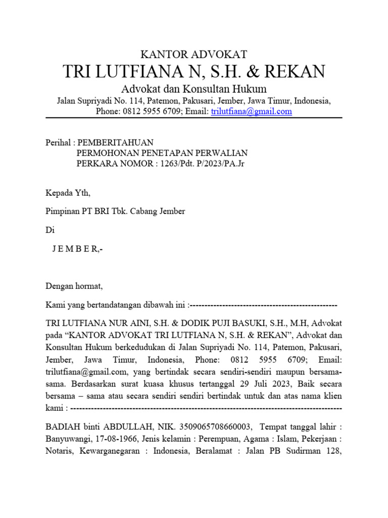 Pemberitahuan Bri Perwalian Badiah | PDF | Politik | Olahraga & Rekreasi