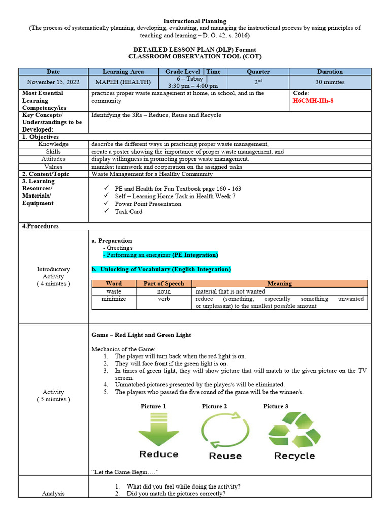 Waste Management Lesson Plan for Grade 6 | PDF