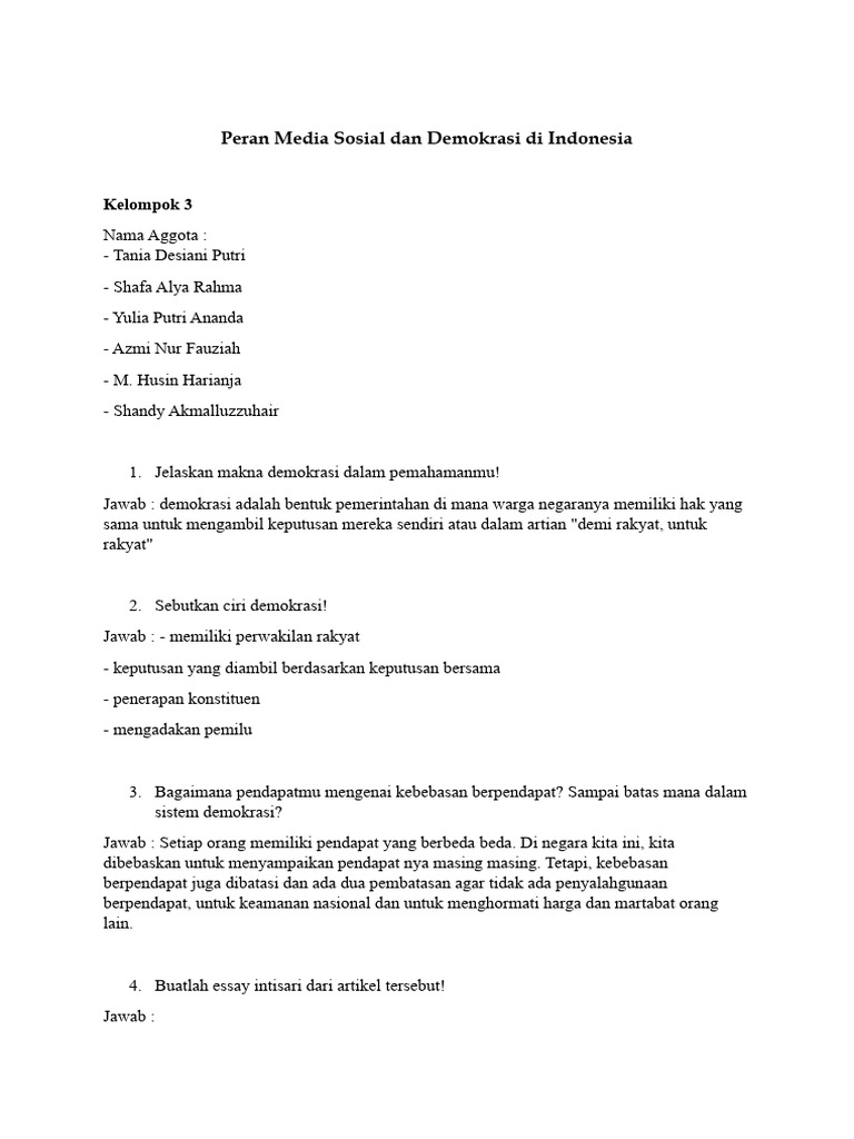 Peran Media Sosial Dan Demokrasi Di Indonesia Kelompok 3 X4 | PDF