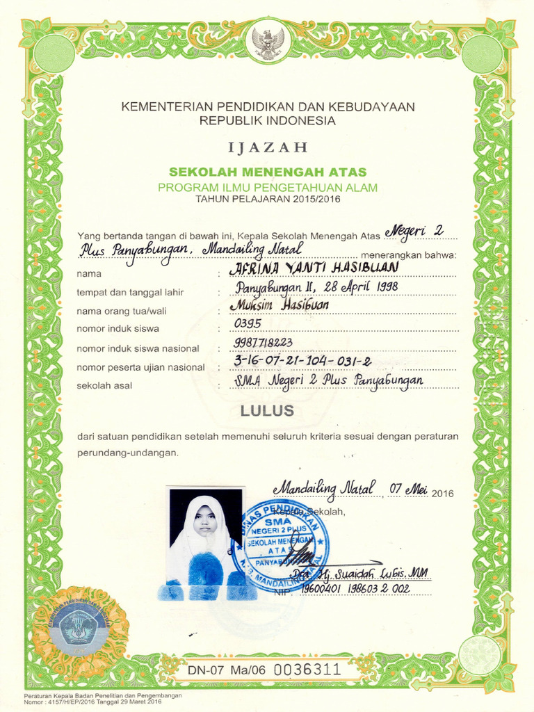 Ijazah Sma Afrina | PDF