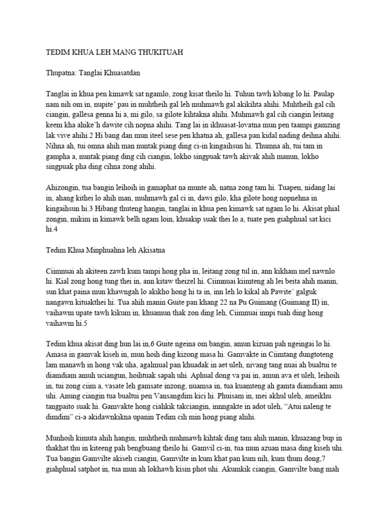 Tedim Khua Leh Mang Thukituah | PDF