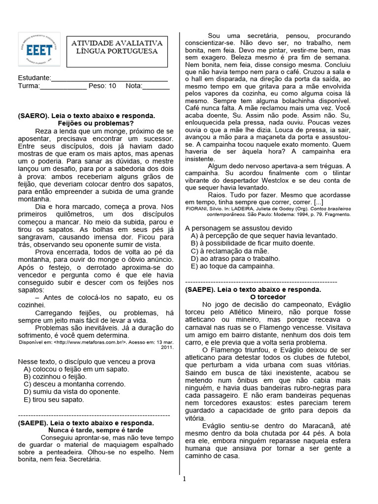 Atividades de Descritores 3ºano | PDF