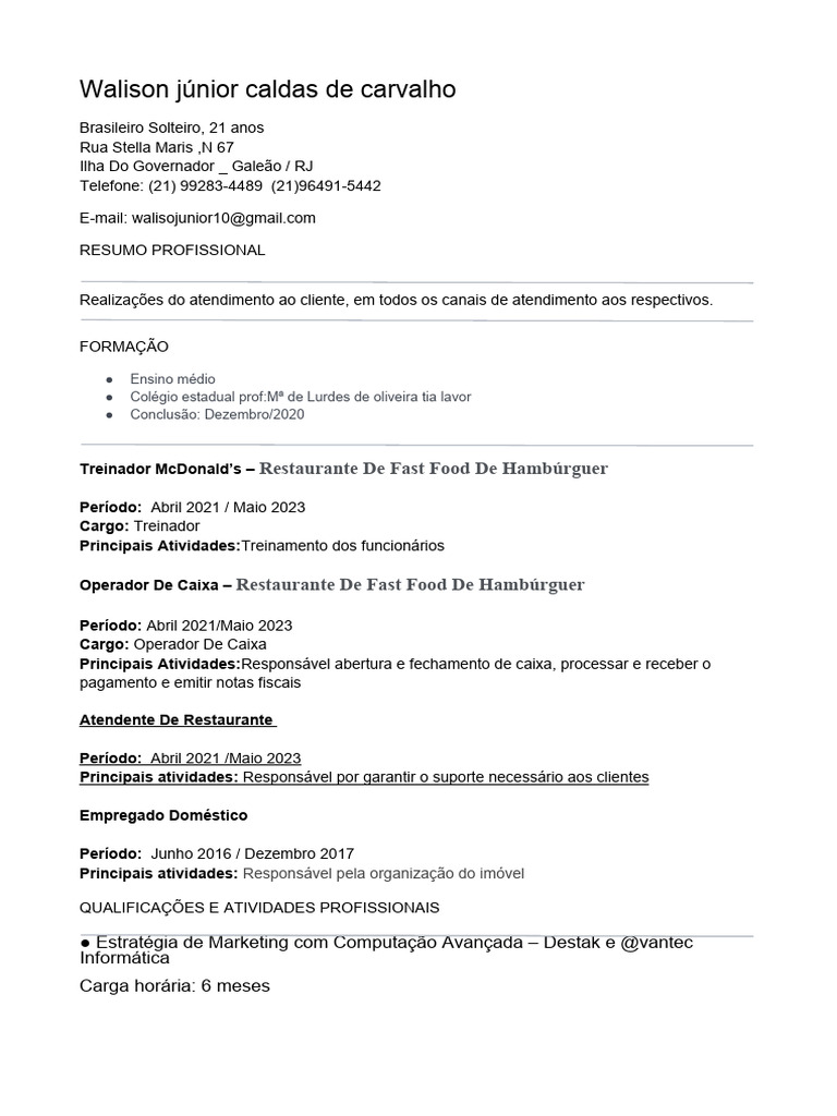 Currículo Walison | PDF