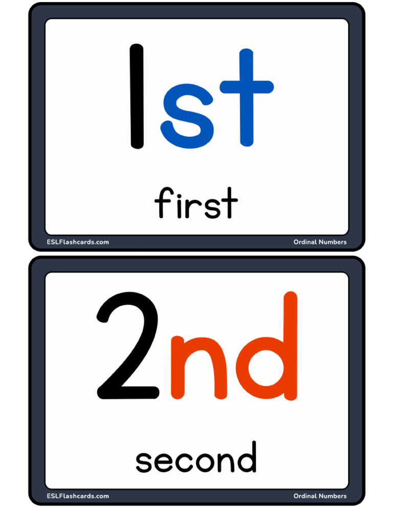 Ordinal Numbers Medium Flashcards With Labels | PDF