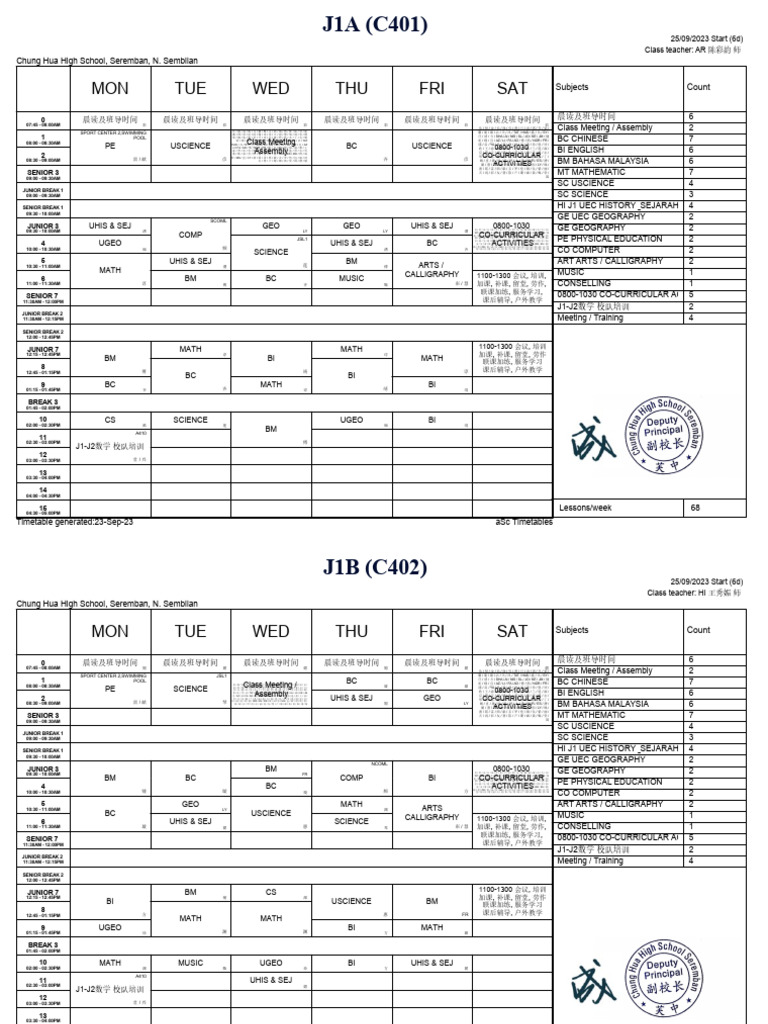 Timetable 6d (Class) | PDF