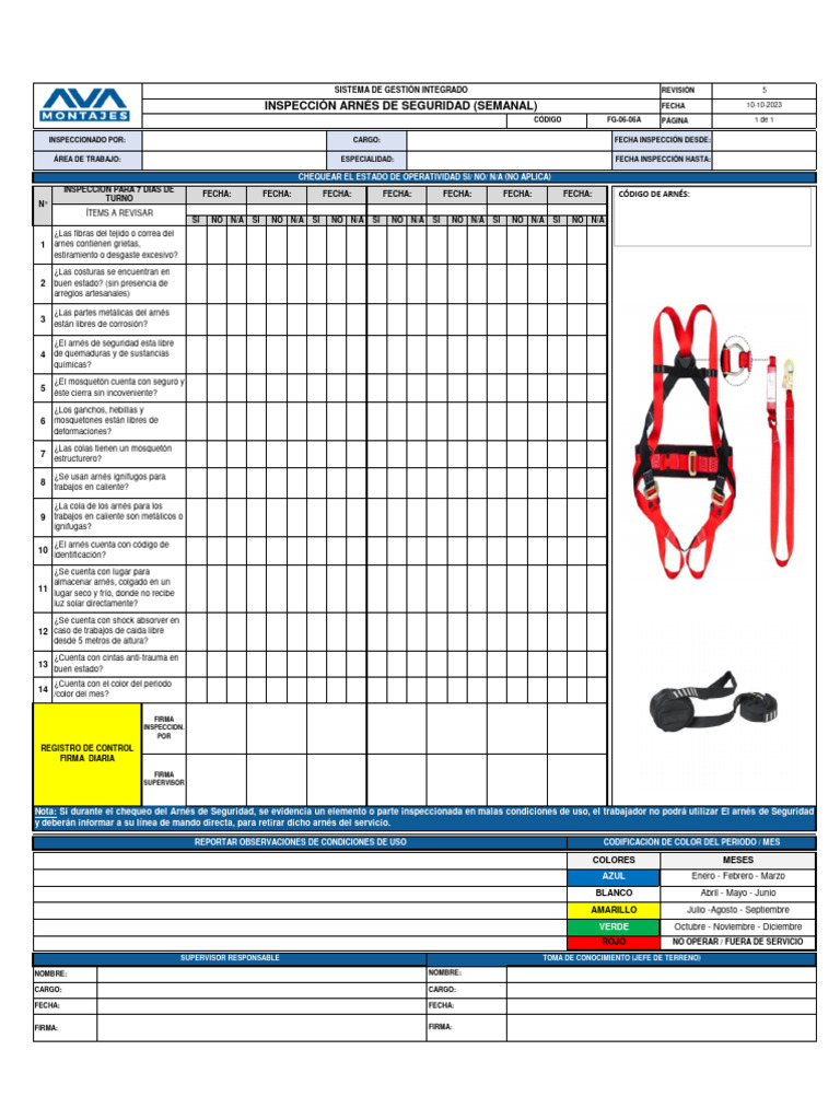 FG-06-06A Check List Arnés de Seguridad Semanal Rev.5 | PDF