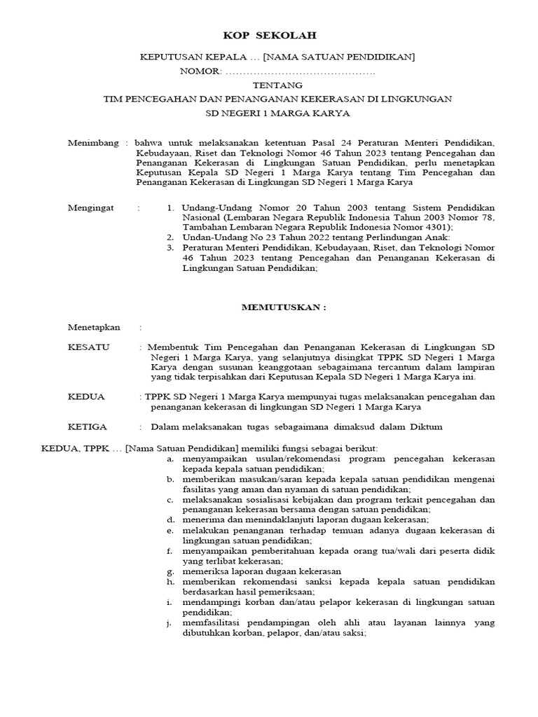 Contoh SK Tim TPPK | PDF