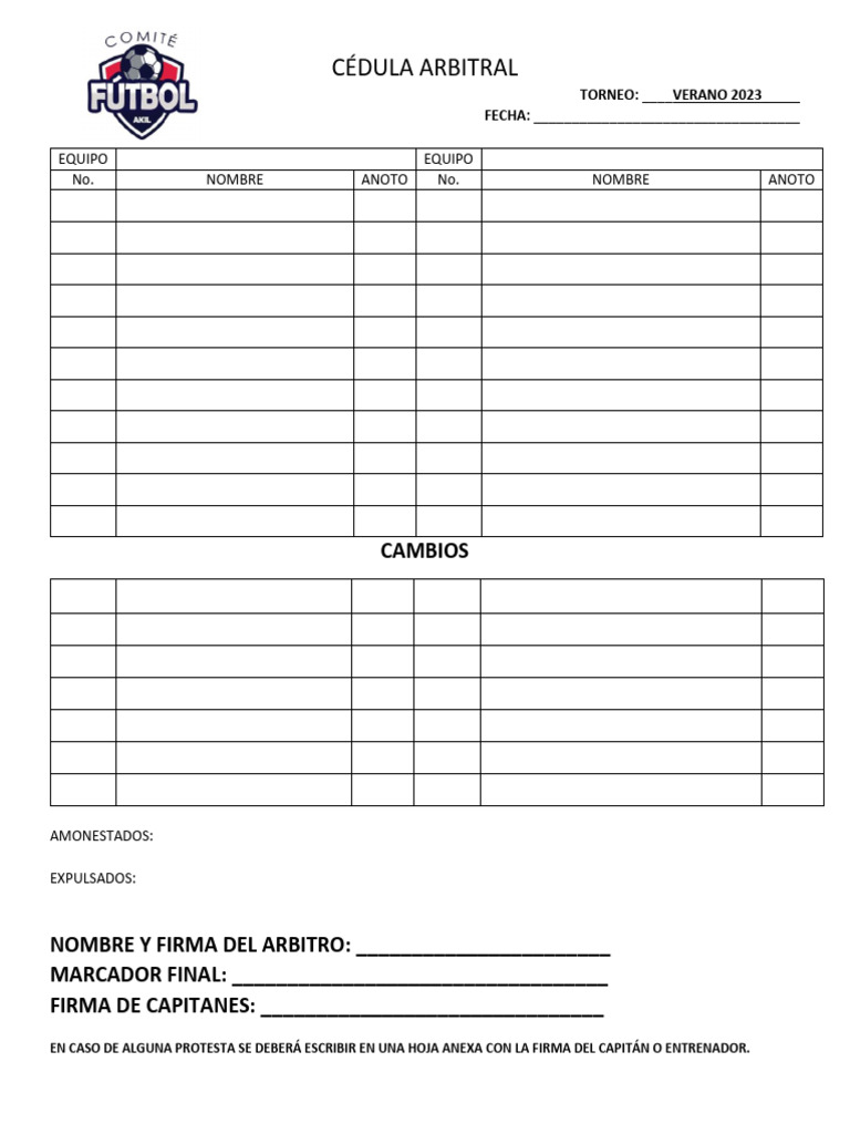 Cédula Arbitral Futbol Akil | PDF | Finanzas y dinero