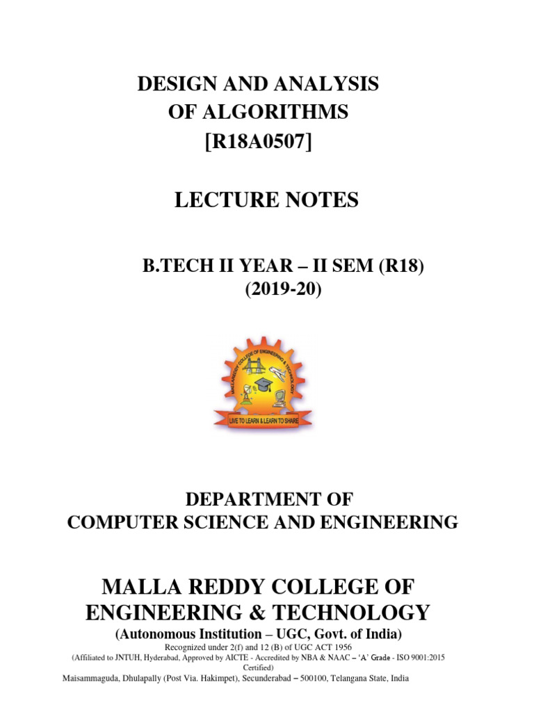 Design & Analysis of Algorithms Notes | PDF