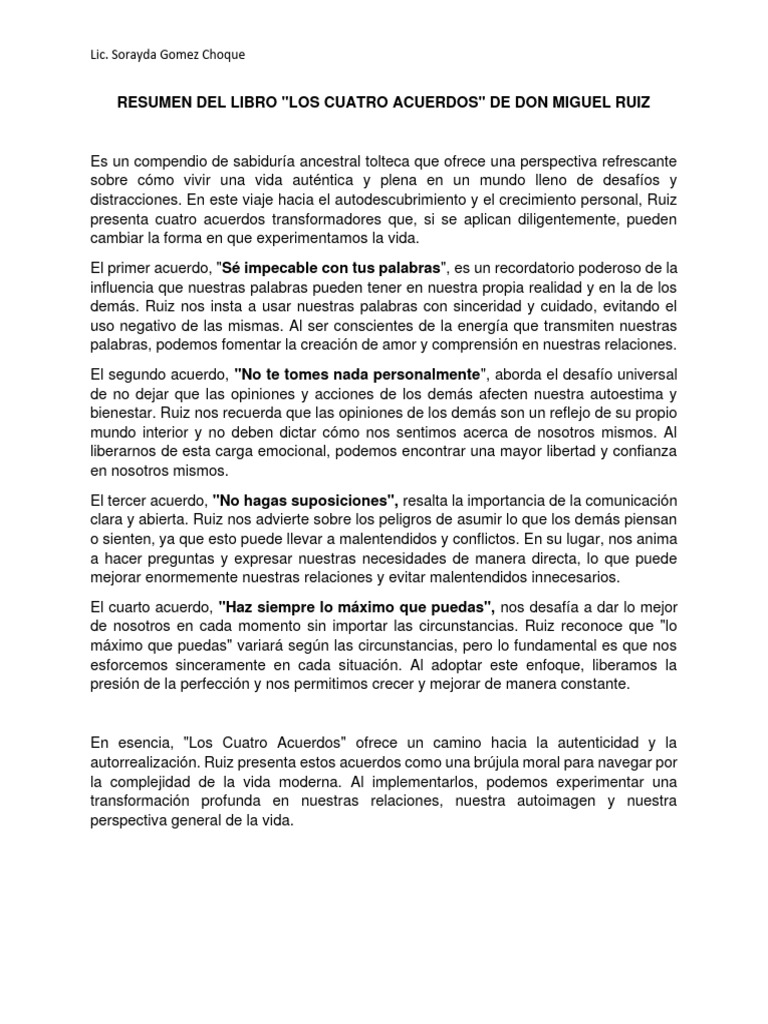 Resumen de "Los Cuatro Acuerdos" | PDF