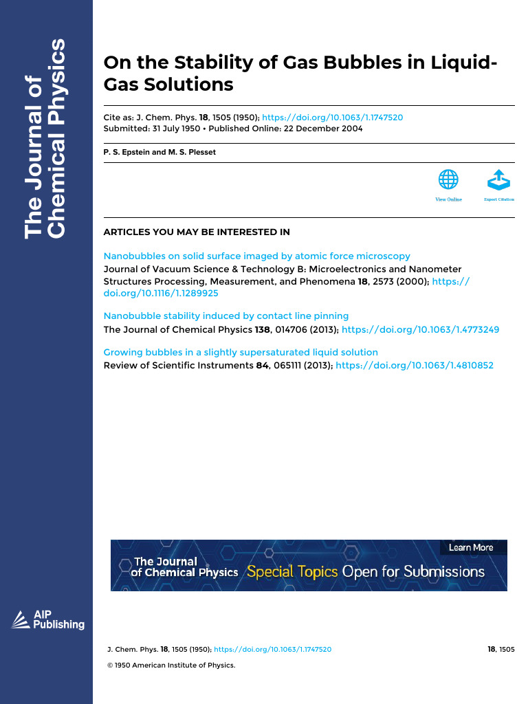 Stability of Gas Bubbles in Liquid Gas Solutions | PDF