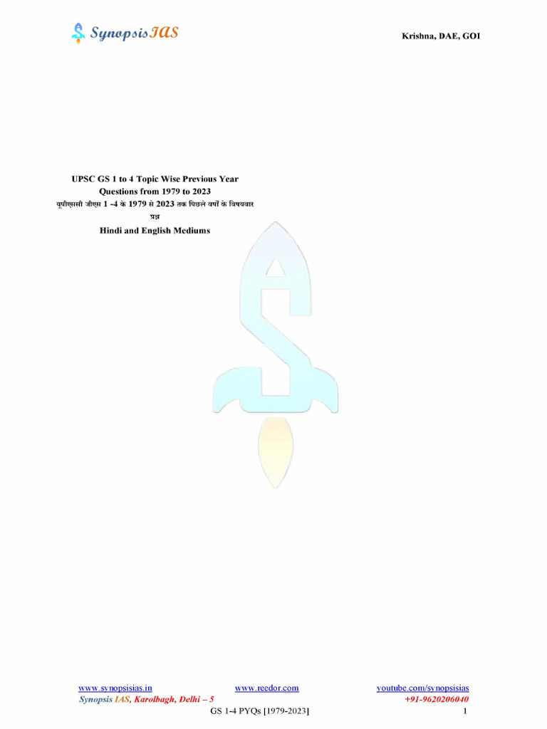 00 Gs 1-4 Pyqs V 5.83 Synopsis Ias | PDF