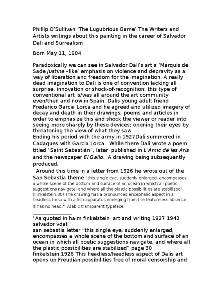 Lugubrious Game DALI Essay8 24289K | PDF | Salvador Dalí | Surrealism