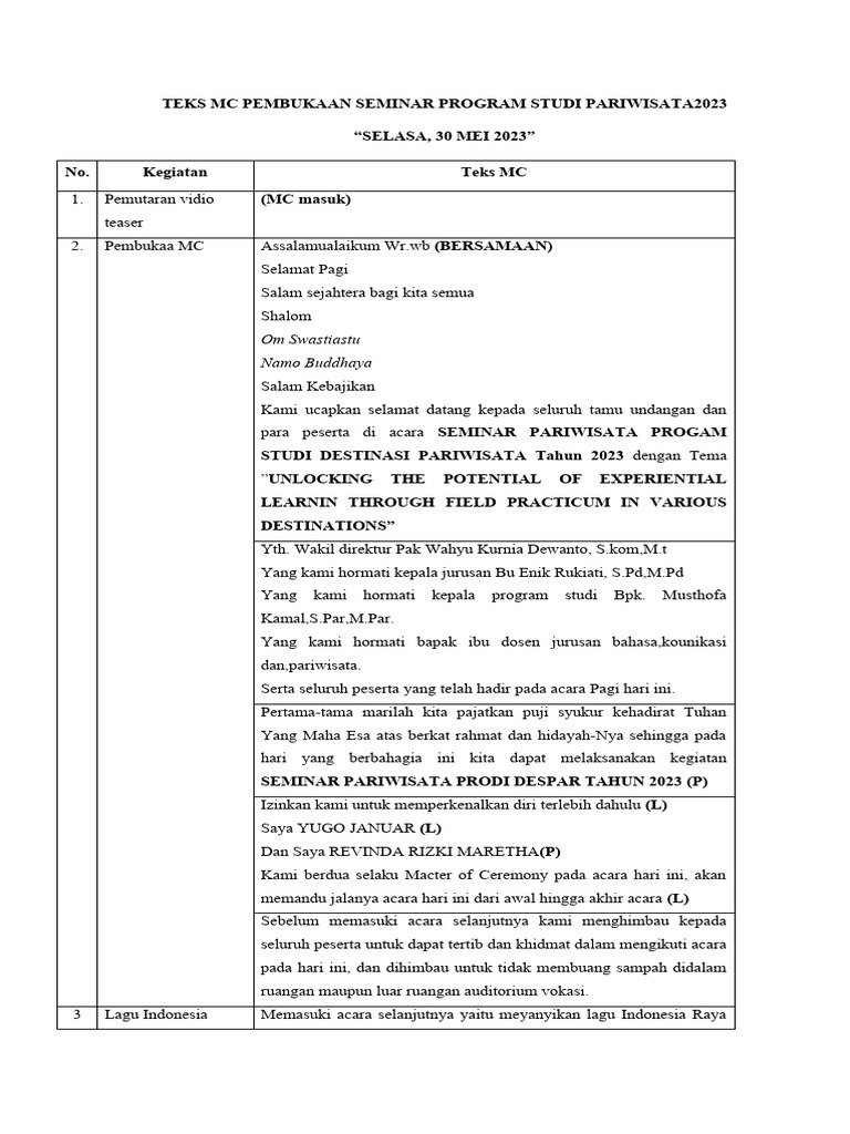 Teks MC Seminar DPW | PDF