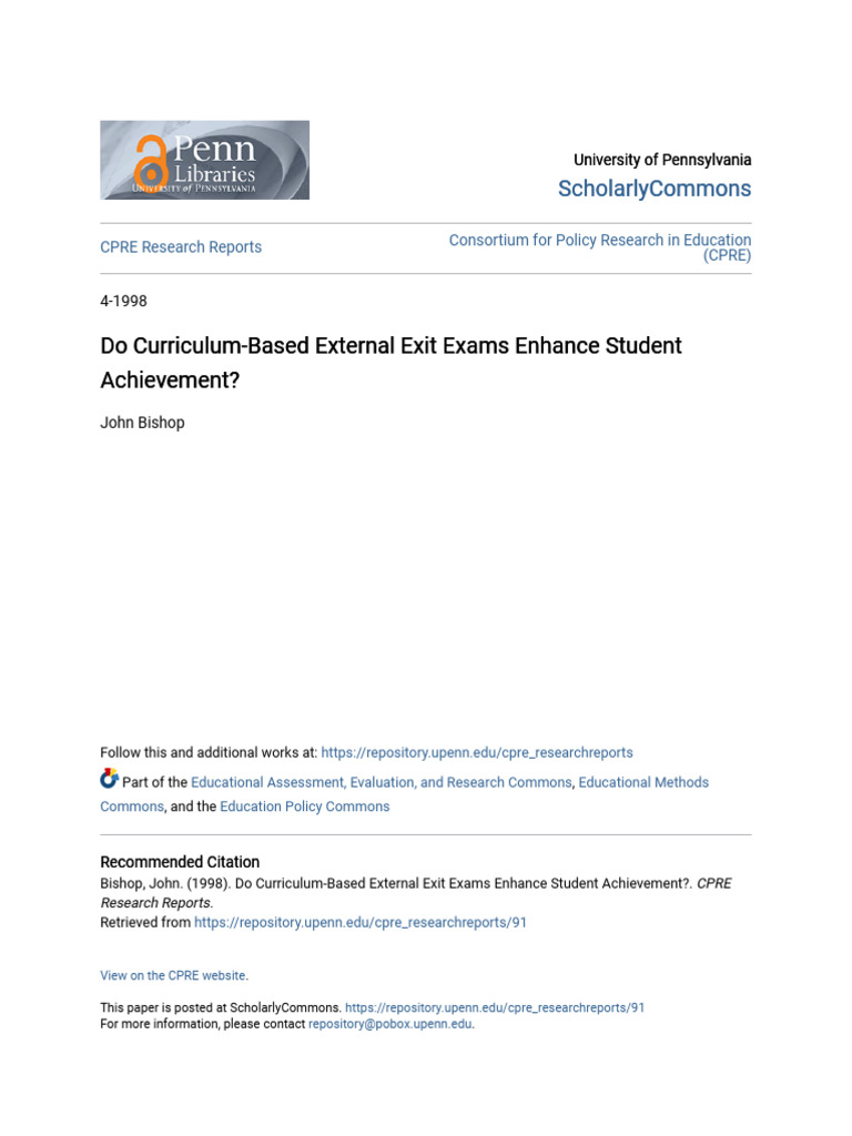 Do Curriculum-Based External Exit Exams Enhance Student Achieveme | PDF ...