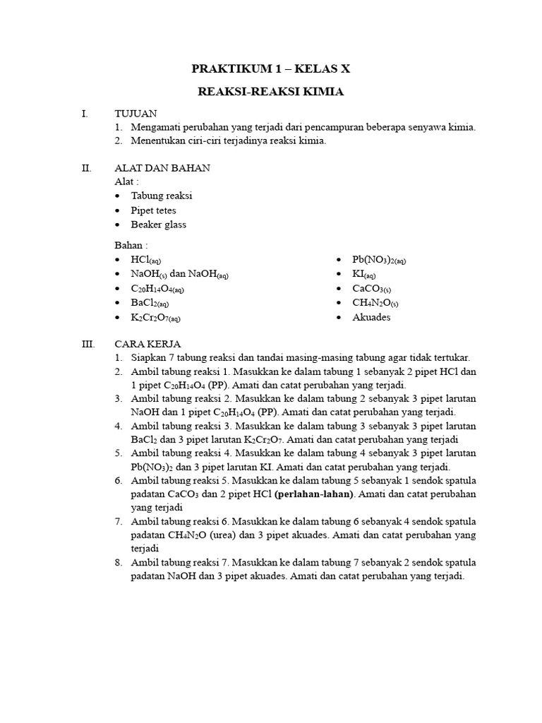 Template Format Laprak Reaksi-Reaksi Kimia | PDF | Metode & Bahan Ajar