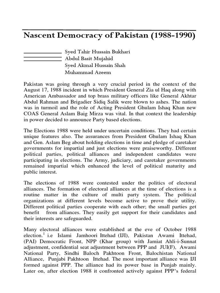 Nascent Democracy of Pakistan (1988-1990) | PDF | Nawaz Sharif ...