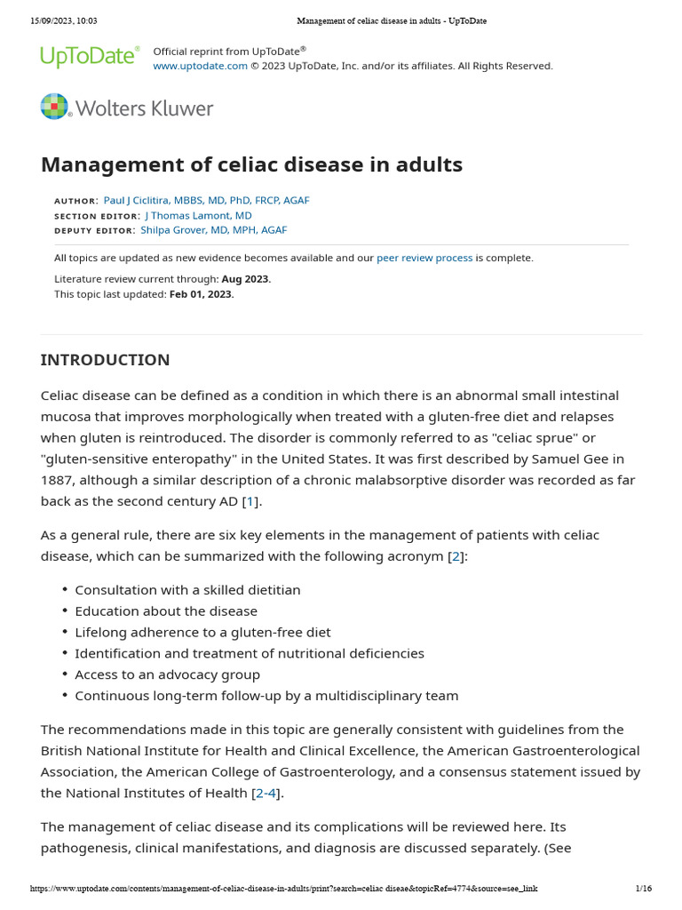 Management of Celiac Disease in Adults - UpToDate | PDF | Coeliac ...