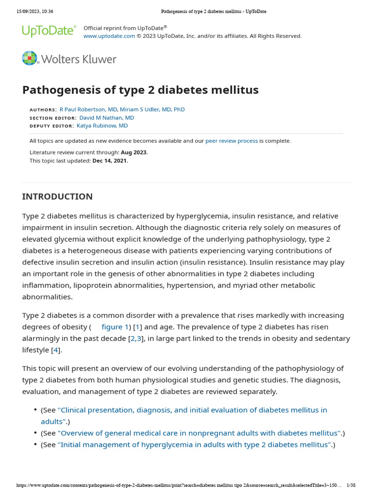 Pathogenesis of Type 2 Diabetes Mellitus - UpToDate | PDF | Insulin ...