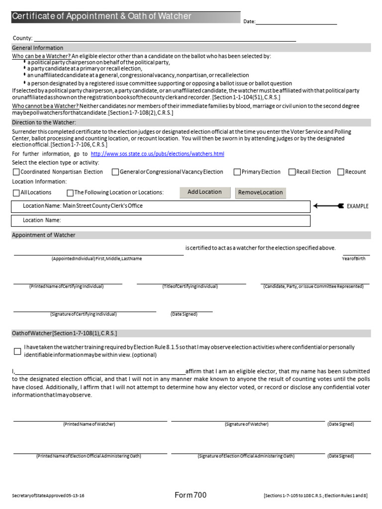 Certificate of Appointment and Oath of Watcher | PDF | Elections | Voting
