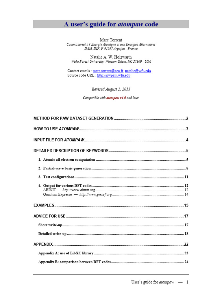 Atompaw Usersguide MarcTorrent | PDF | Parameter (Computer Programming) | Electron Configuration