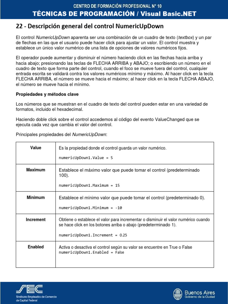 22 Descripción General Del Control Numericupdown Pdf Básico Desarrollo De Software