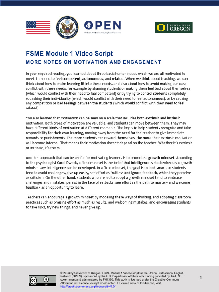 FSME MOOC Module 1 Video Transcript | PDF