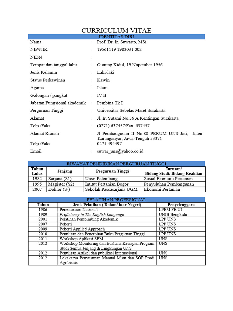 CV Prof DR Ir Suwarto MSi | PDF