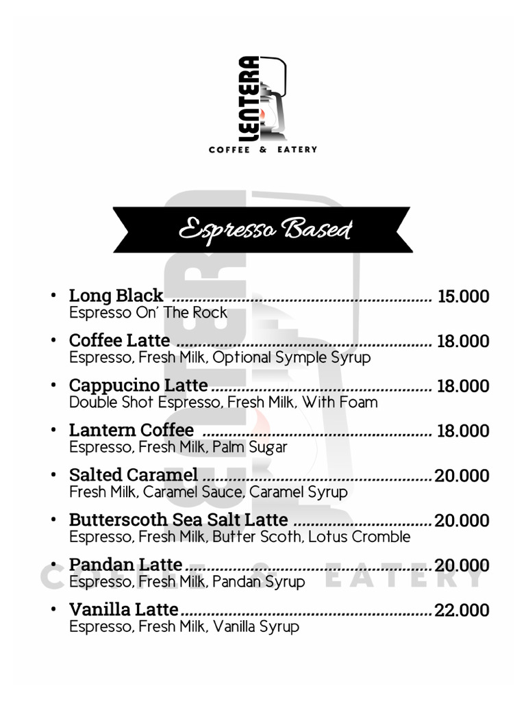 Daftar Menu Lentera Coffee & Eatery | PDF