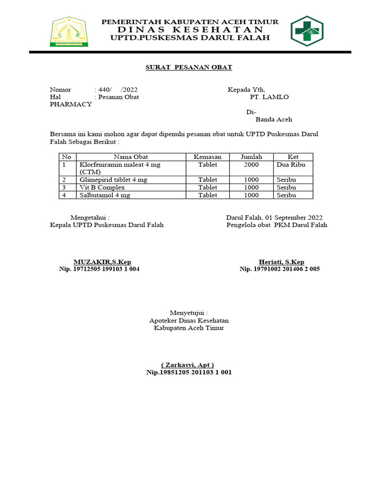Surat Pemesanan Obat 2022 Pdf