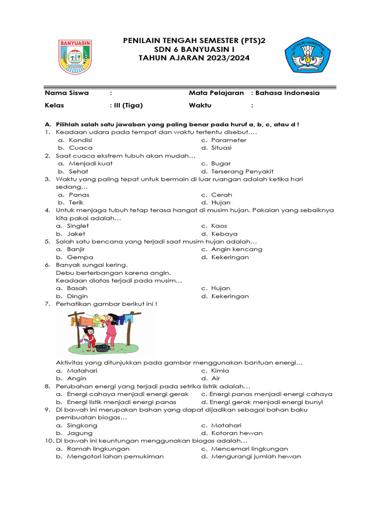 Soal PTS B.indo Kelas 3 | PDF